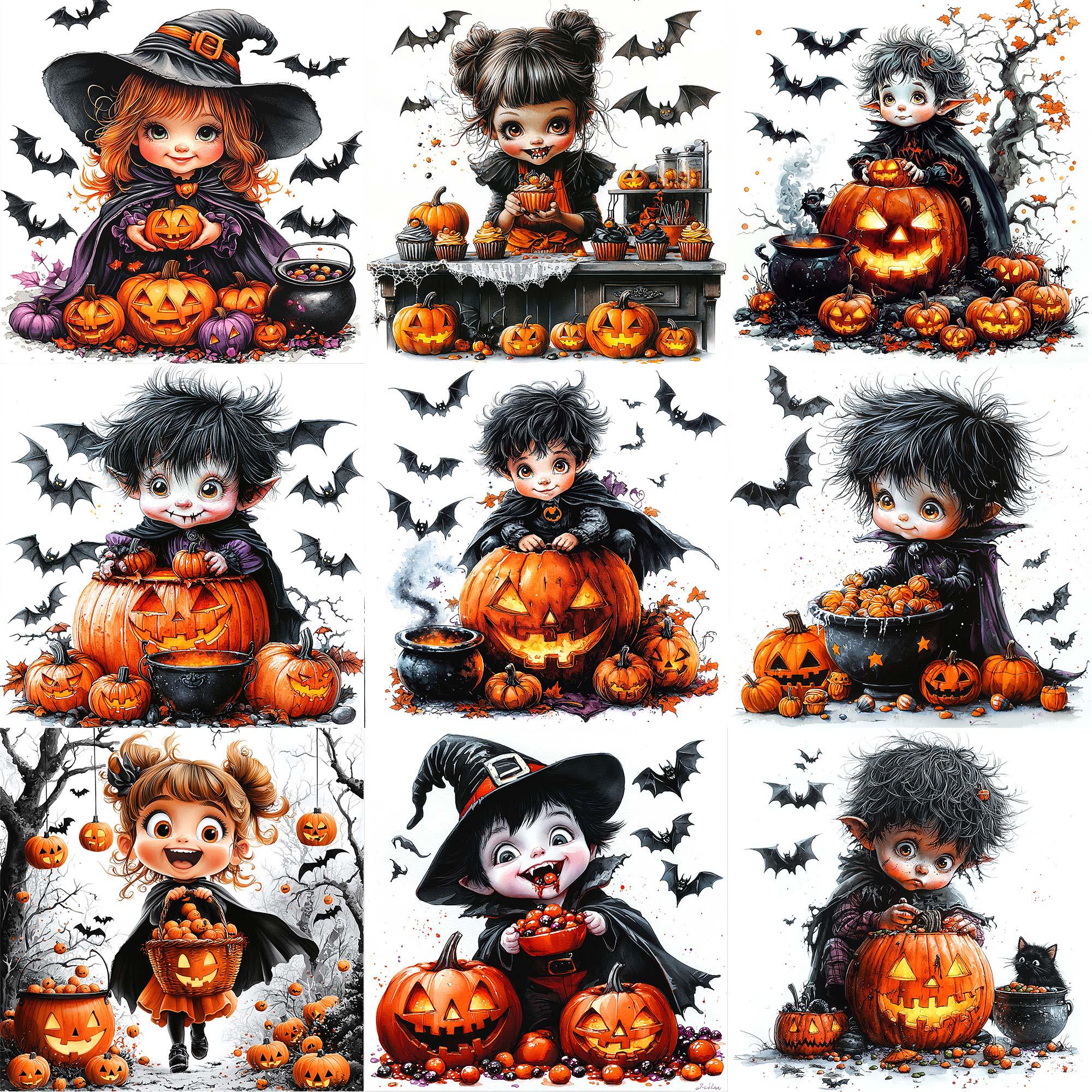 JPEG Watercolor Halloween Vampire Clipart Bundle Cute Halloween Spooky ...