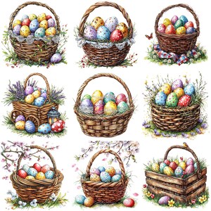 PNG + JPEG Watercolor Easter Basket Clipart Bundle Easter Eggs Clipart ...