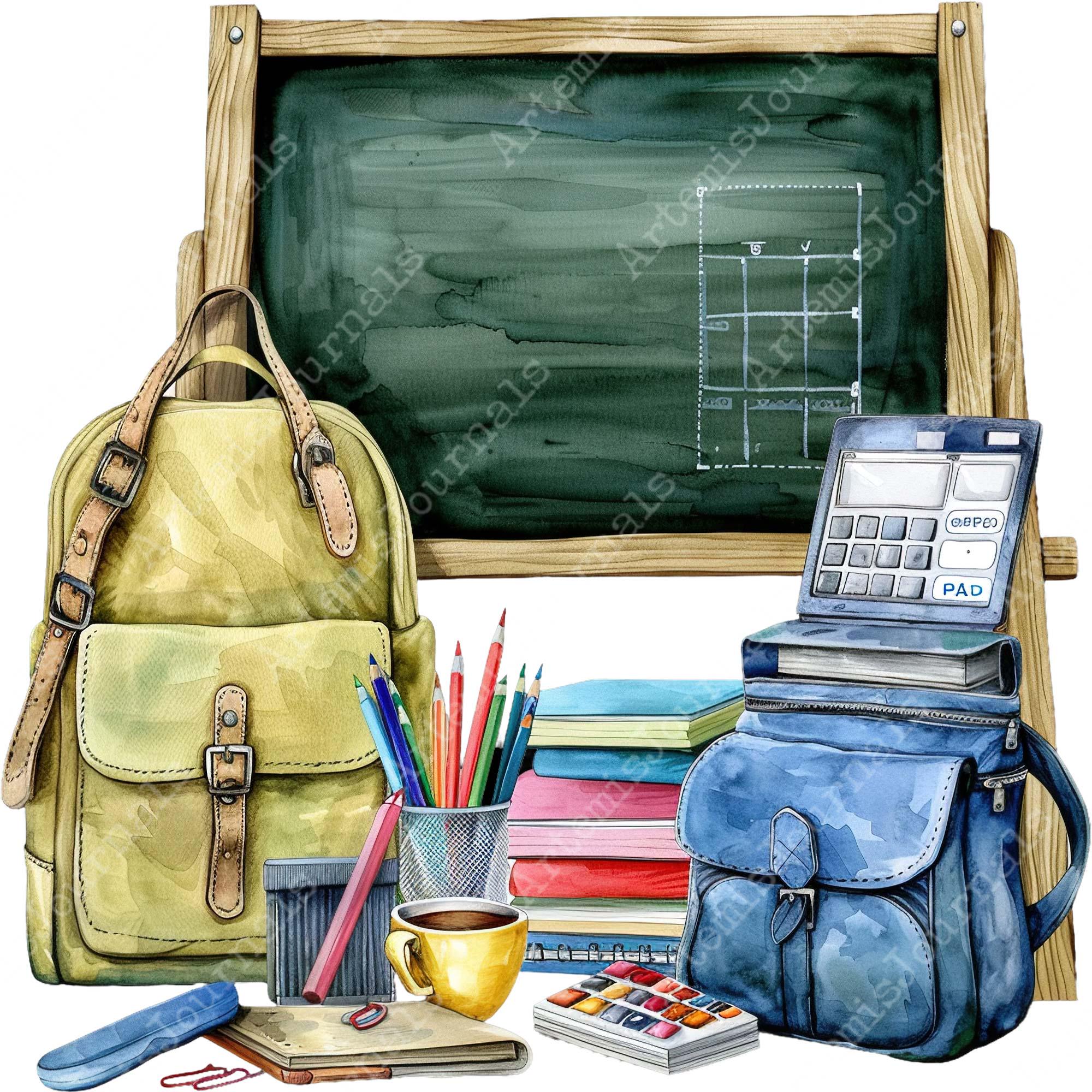 PNG Back to School Clipart Bundle Backpack Chalk Board Apple Books ...