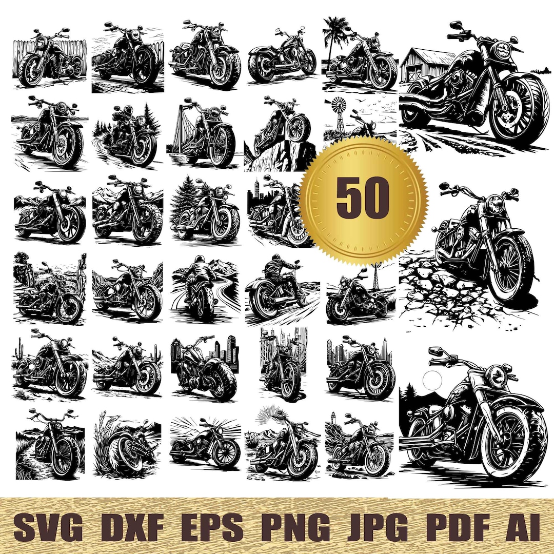 50 Motorcycle Svg Bundle Svg Dxf Eps Pdf Ai Png, Motorcycle Silhouette ...