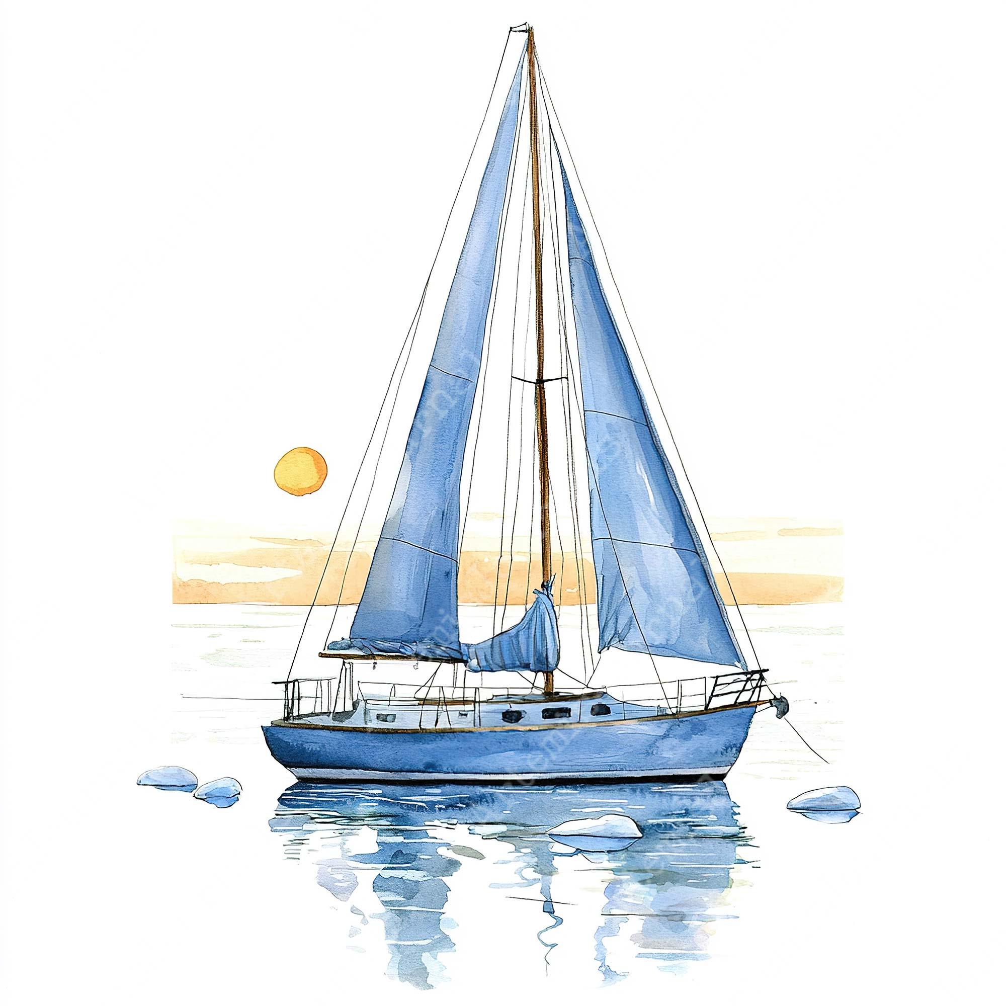 JPEG Watercolor Sailing Boat in the Sea JPEG Sailing Clipart Nautical ...