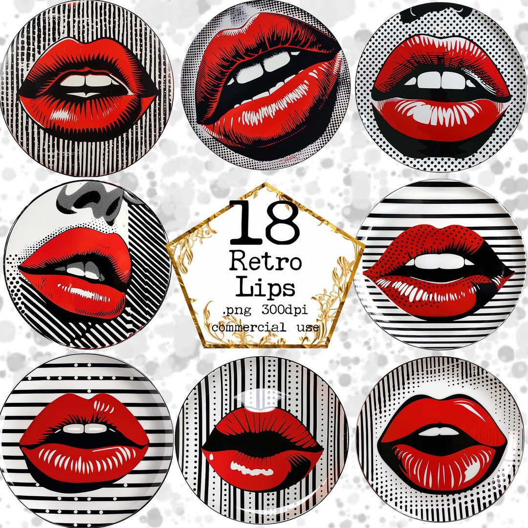 PNG Retro Lips Clipart PNG, Lips Clipart, Black and White Lips, Digital ...