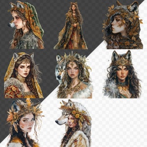 WOLF Princess Watercolor Clipart Princess Clipart PNG Wolf Girl Fantasy ...