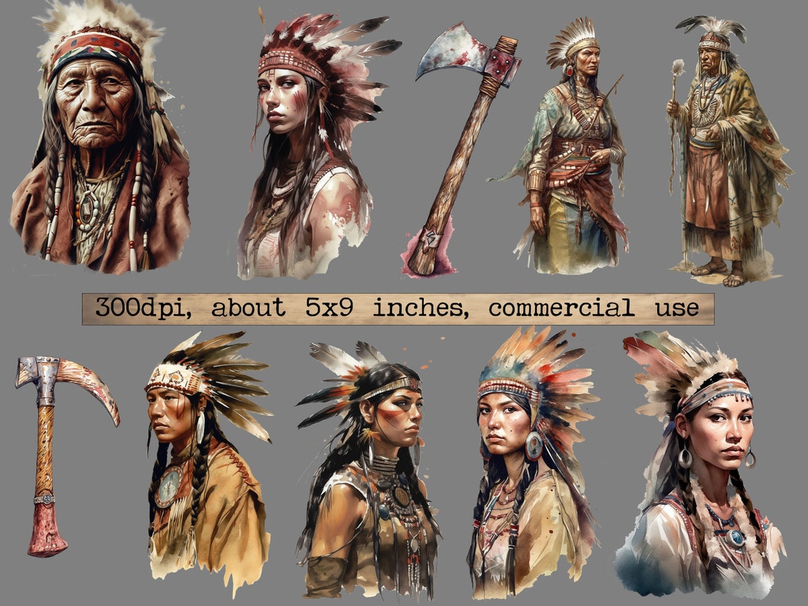 Native Americans Watercolor Clipart Png Illustration Set - Etsy Canada