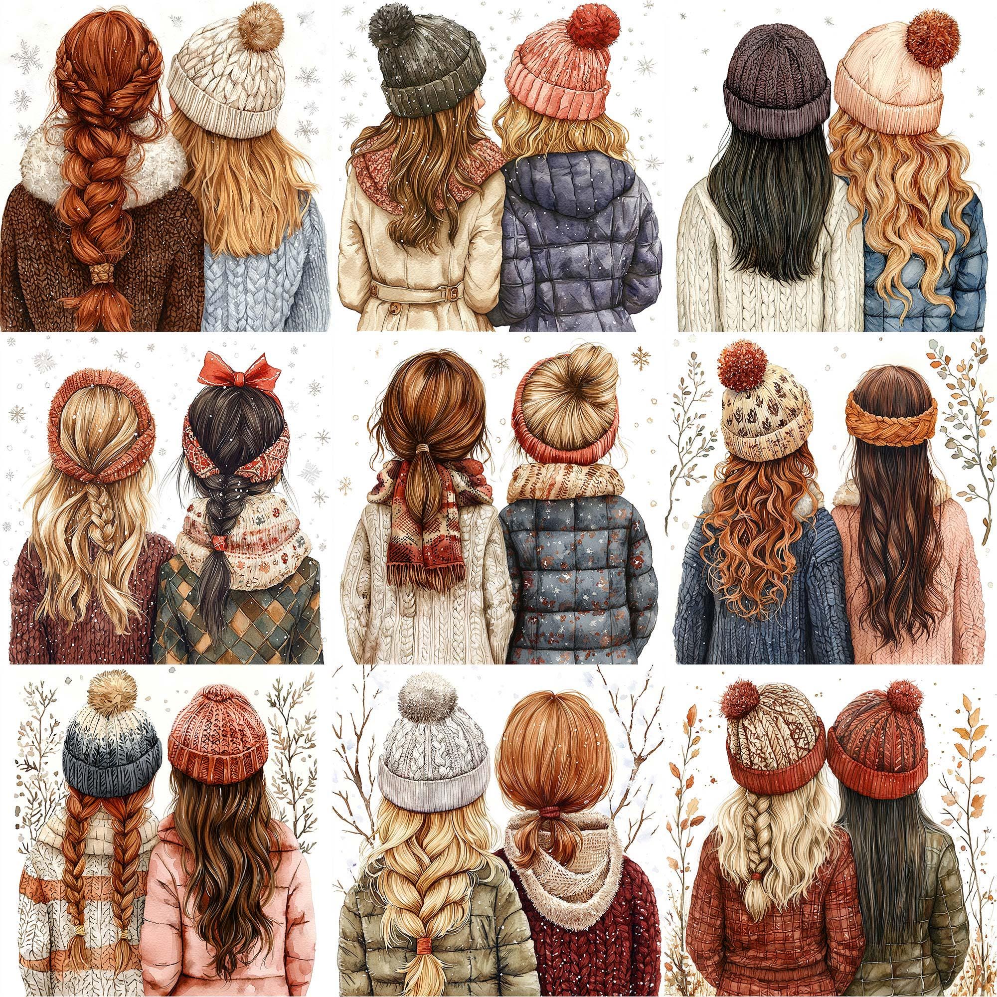JPEG Watercolor Winter Girls Best Friends Clipart Bundle Besties ...