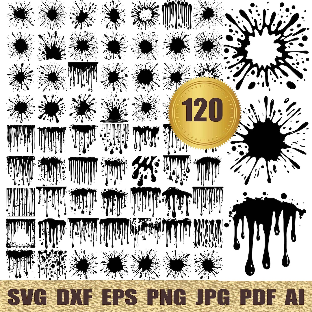 120 Paint Splash Dripping Paint Svg, Dxf, Eps, Ai, Pdf, Jpg, Png Ink ...