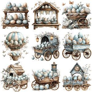 PNG + JPEG Watercolor Vintage Easter Clipart Bundle Vintage Carriage ...