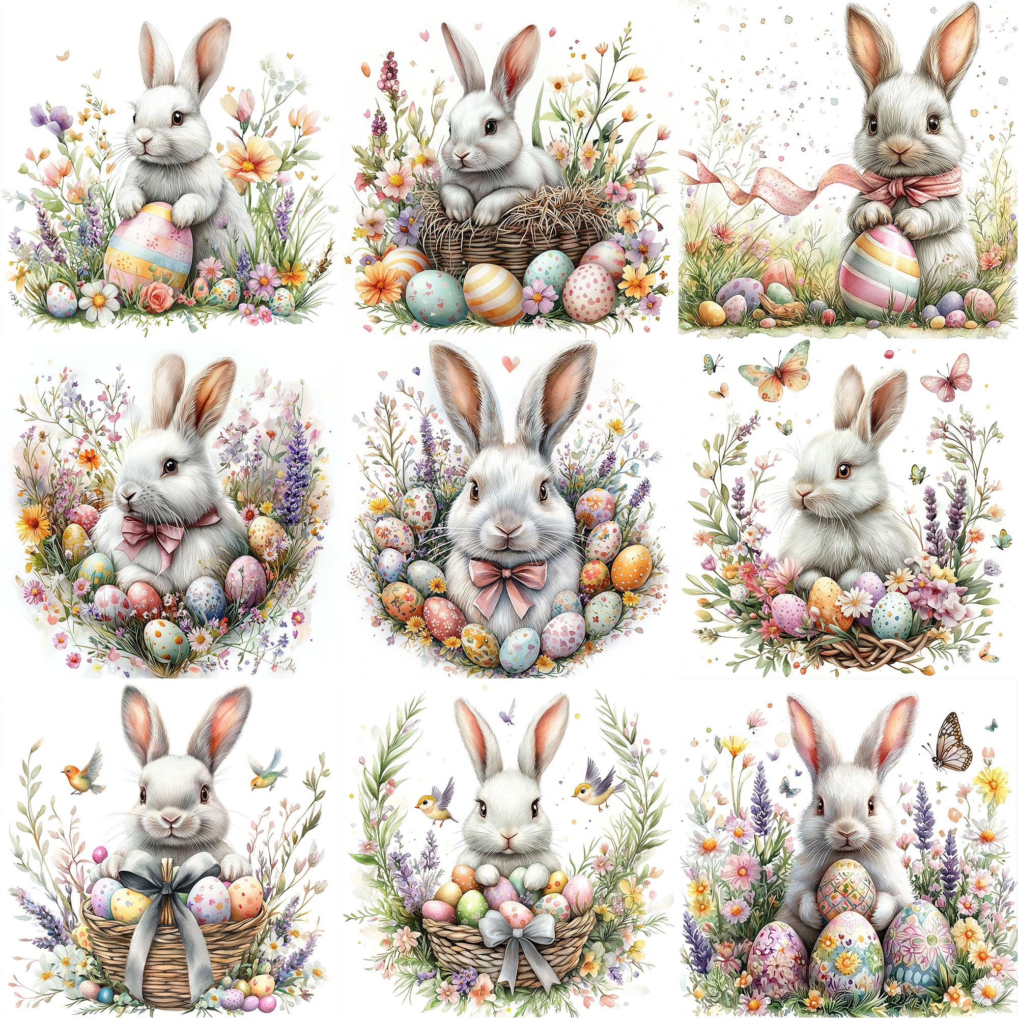 JPEG Watercolor Easter Rabbit Clipart Bundle Cute Bunny Clipart Spring ...