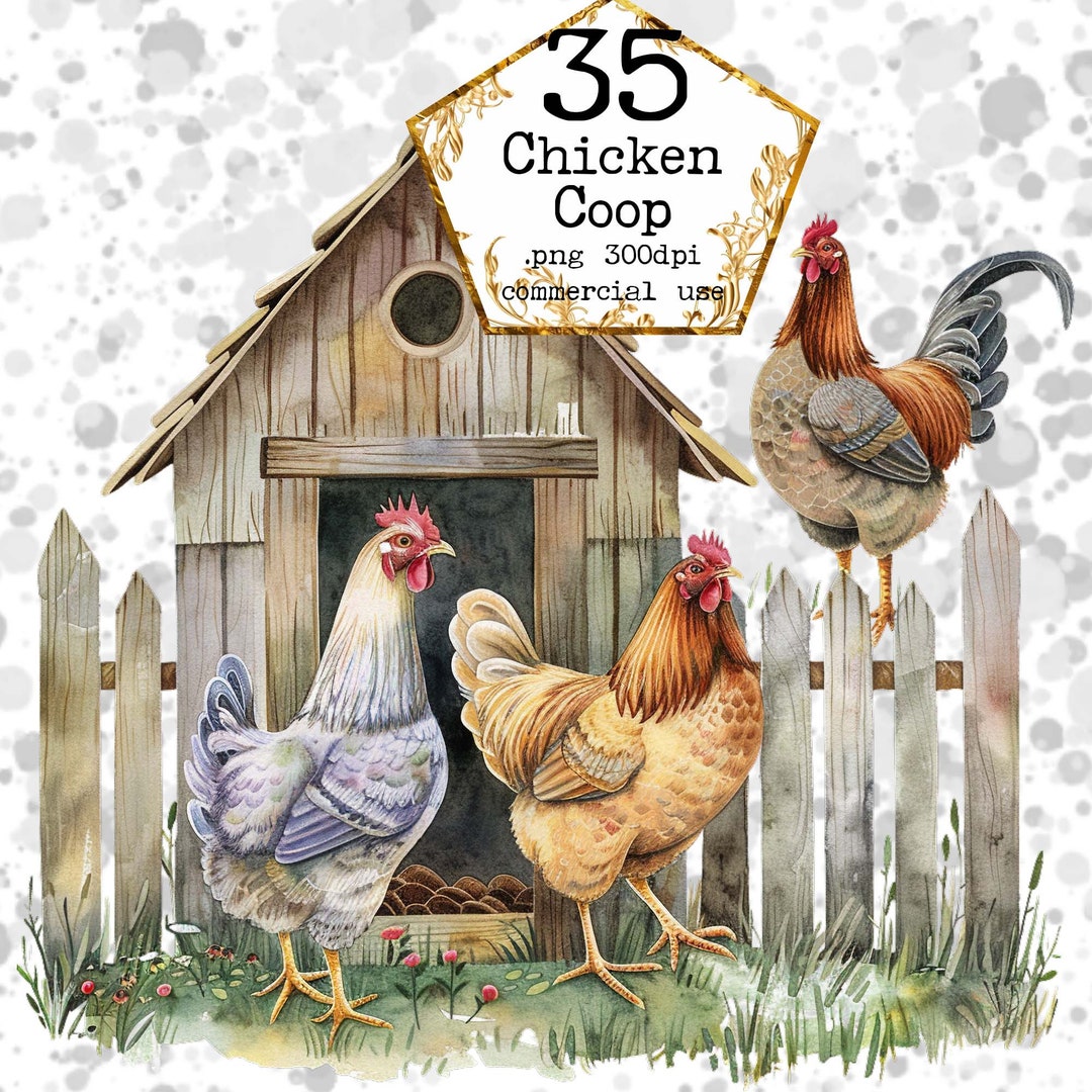 PNG Watercolor Chicken Coop Clipart, Easter, Farm Clipart, Png, Clipart ...