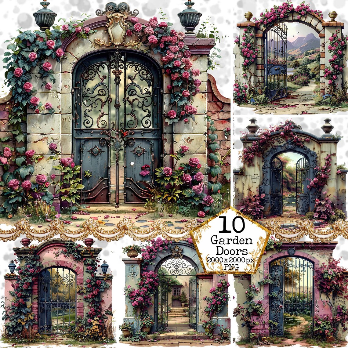PNG Watercolor Garden Gates Clipart Spring PNG Floral Clipart ...