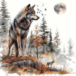 Wolf and Mountain Forest Clipart Bundle JPEG Commercial Use Printable ...