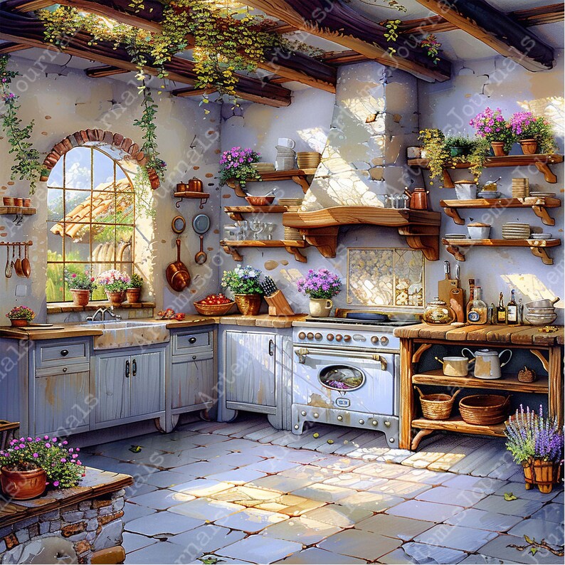 Shabby Chic Rustic Floral Kitchen Clipart Bundle Watercolor Jpgs Old ...