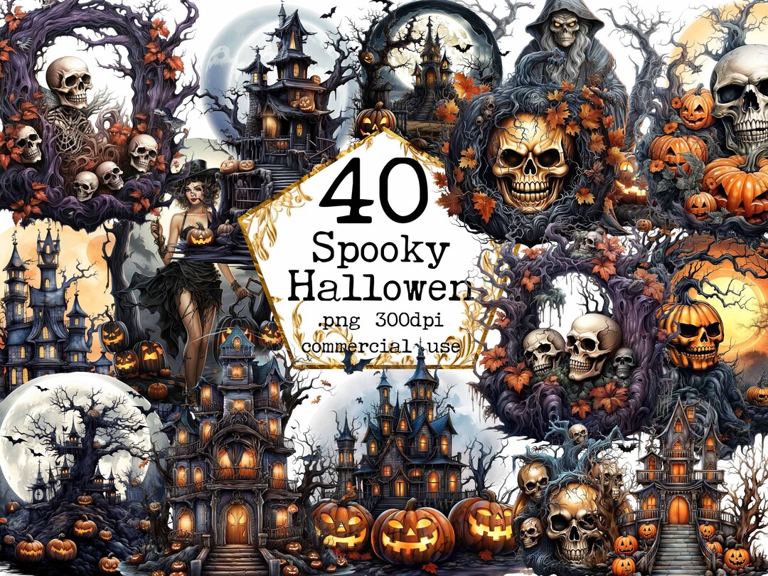 PNG Watercolor Spooky Halloween Clipart Bundle Dark Fantasy PNG Instant ...