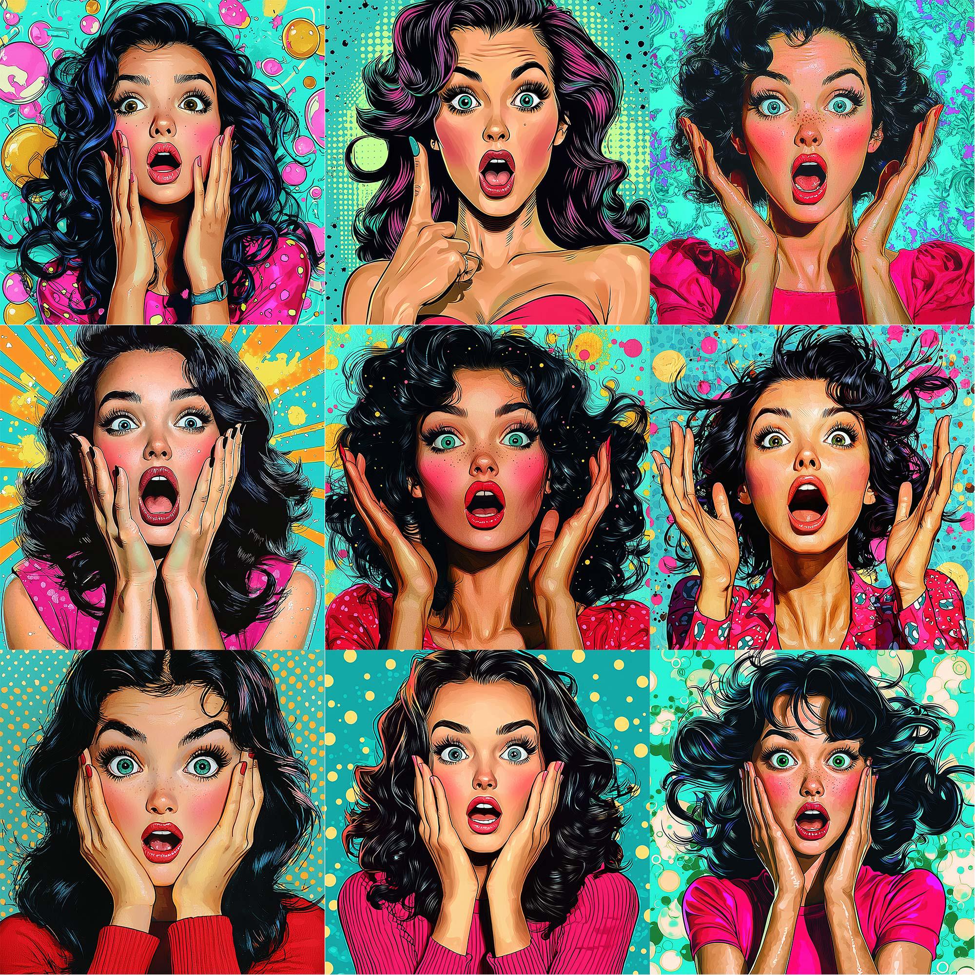 JPEG Retro Comic Style Pop Art Girls Shoked Bundle Pop Art Girl Retro ...