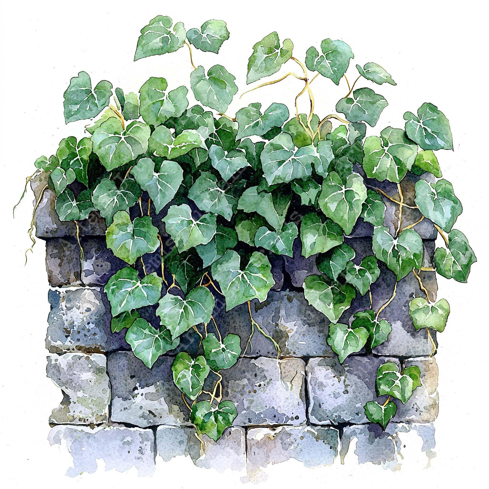 JPEG Watercolor Stone Wall With Ivy Clipart Bundle Watercolor ...