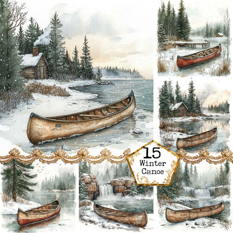 JPEG Canoe Watercolor Clipart Bundle Canoeing Hiking Backpacking ...