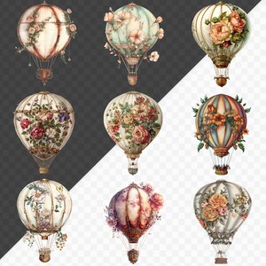 PNG Watercolor Floral Hot Air Balloons Vintage Clipart Watercolor ...