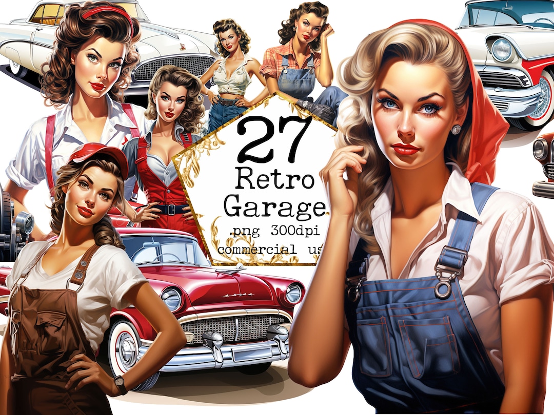 PNG Retro Strongwoman Clipart Bundle Garage Clipart Pin up Printable ...