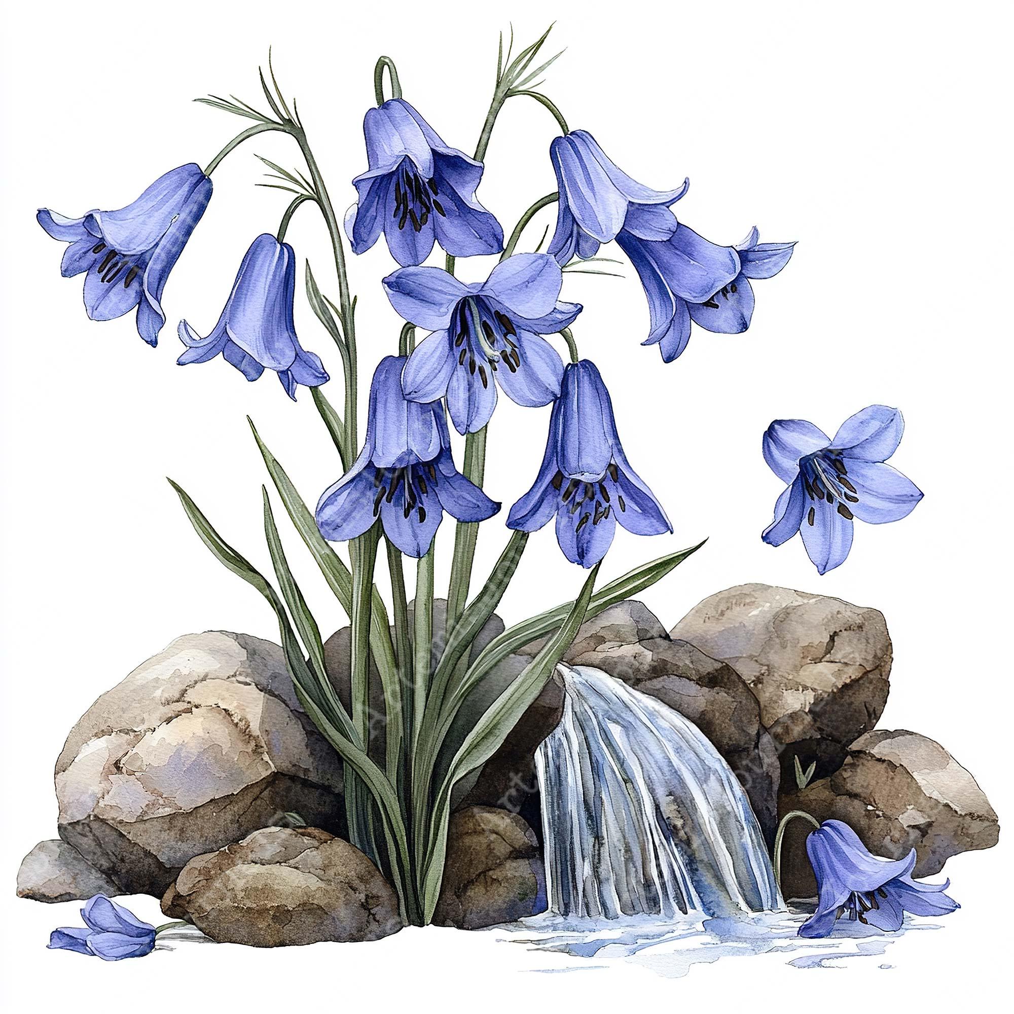 JPEG Watercolor Bluebell Clipart Bundle Flower Scenery Spring Clipart ...
