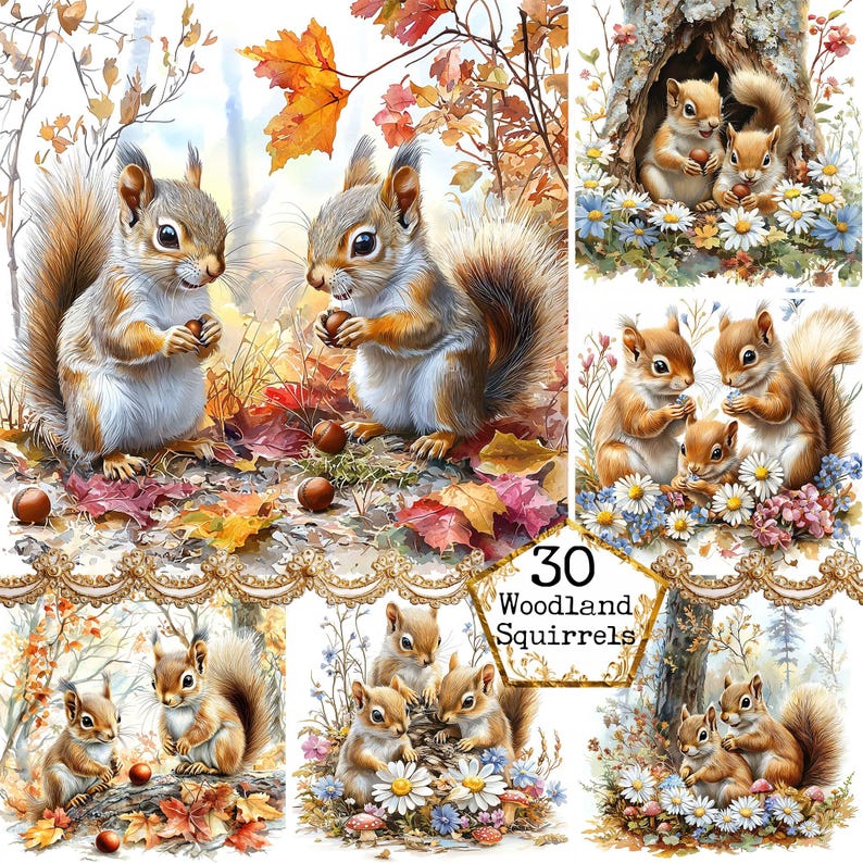 JPEG Squirrels Digital Background Woodland Animals Forest Clipart ...