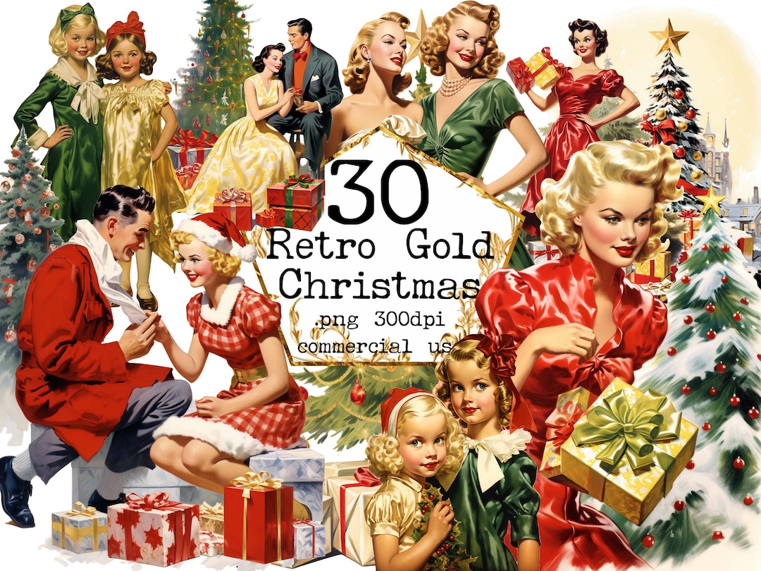 Retro Christmas Clipart PNG Bundle, '50s Transparent PNG, Wwii Clipart ...