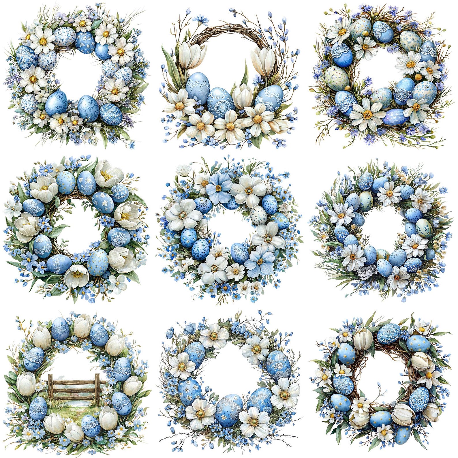 PNG + JPEG Watercolor Easter Wreath Clipart Bundle Easter Egg Spring ...
