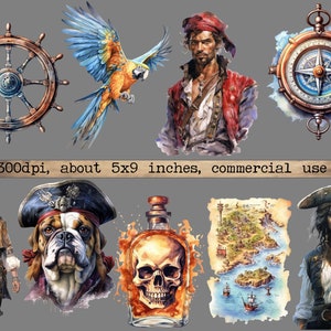 Big Watercolor Pirate Bundle Clipart, Transparent PNG, Ship Clipart ...