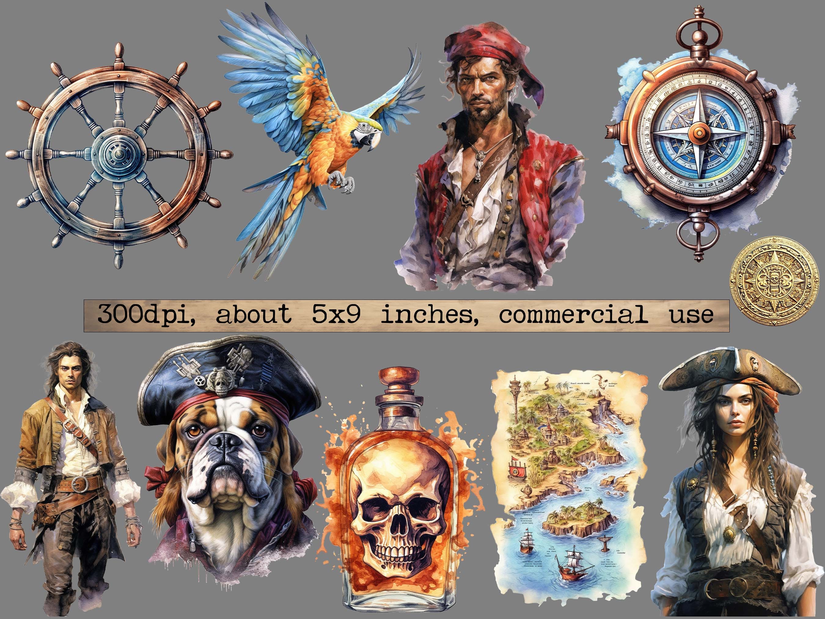 Big Watercolor Pirate Bundle Clipart, Transparent PNG, Ship Clipart ...