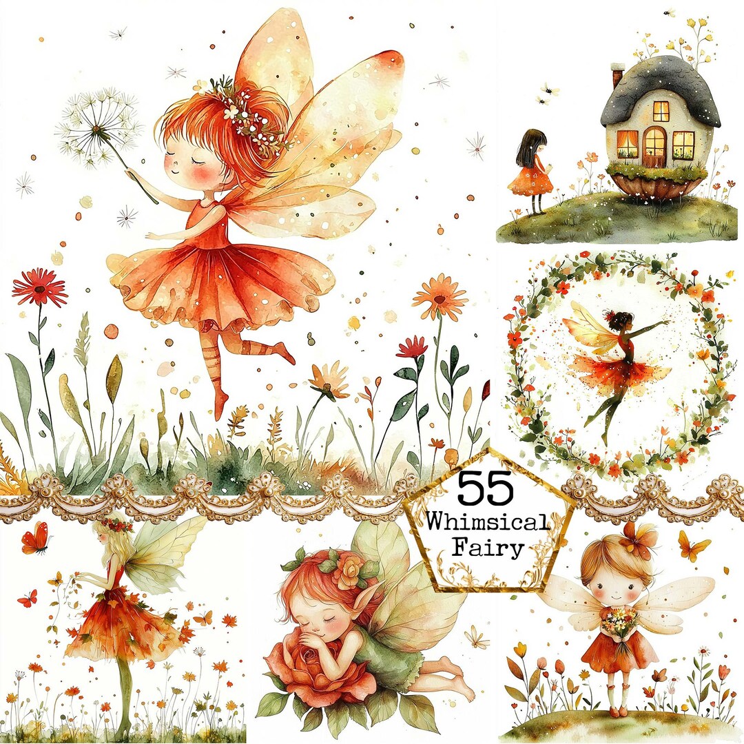 JPEG Watercolor Spring Fairy Clipart Bundle Little Fairy Magical Fairy ...
