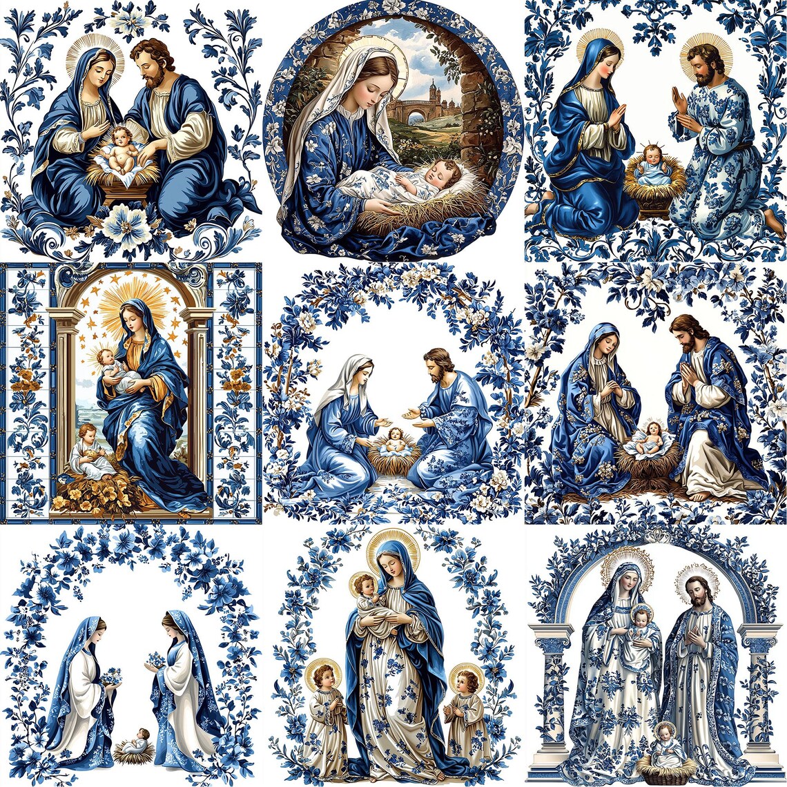 JPEG Antique Nativity Scene Tiles Clipart Bundle Mediterranean Tiles ...
