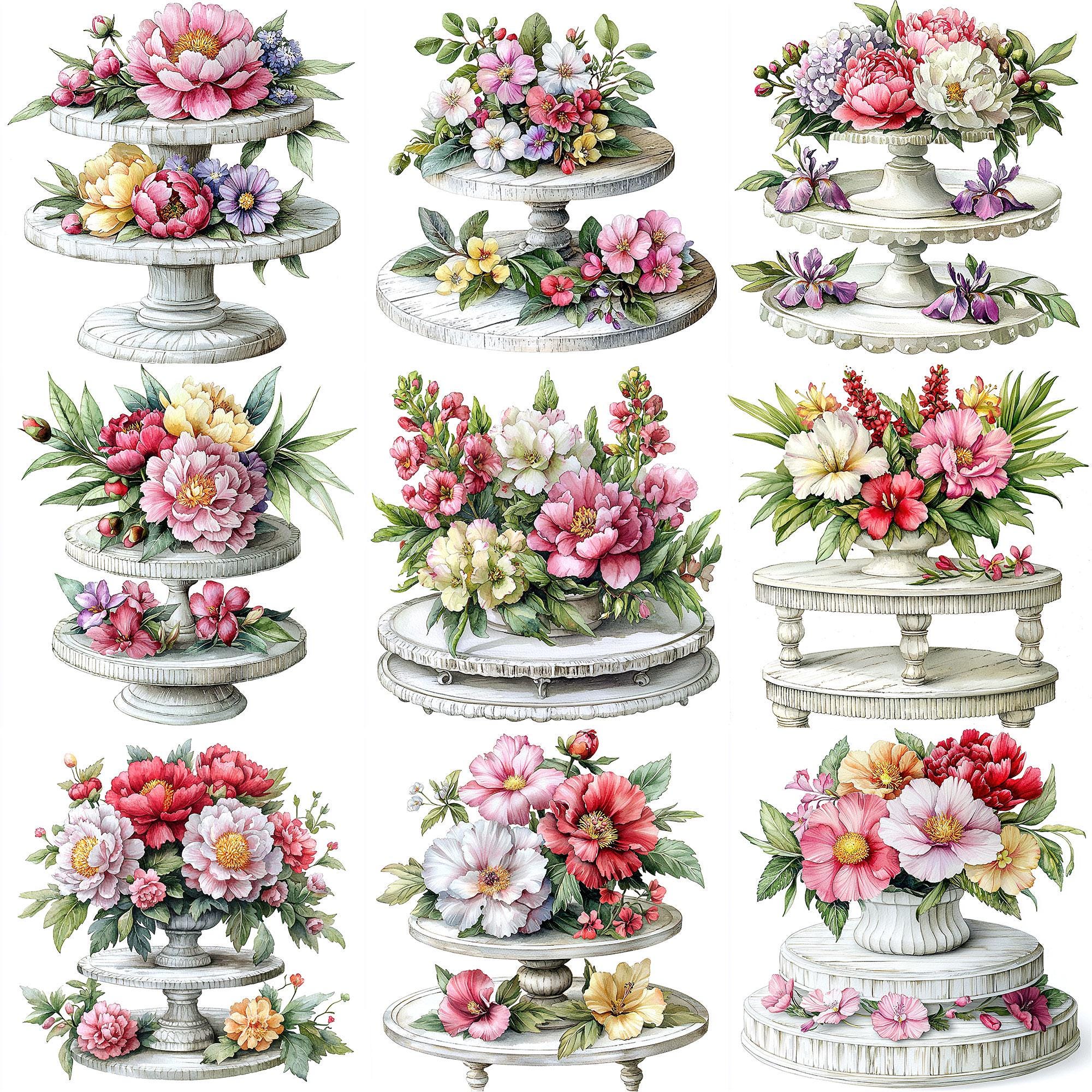 JPEG Watercolor Peony Tray Clipart Bundle Spring Flower Tray Clipart ...