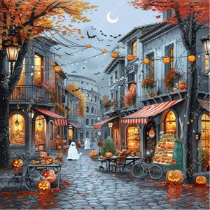 JPEG Whimsical Halloween Spooky Town Backgrounds Graphics Paris Rome ...
