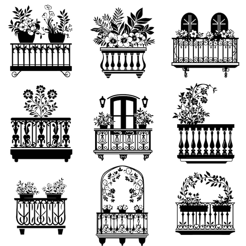 40 Floral Balcony Svg, Dxf, Eps, Ai, Pdf, Jpg, Png Balcony With Flower ...