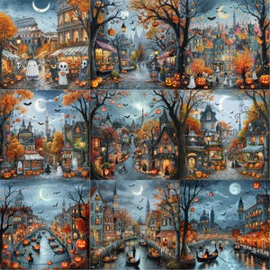 JPEG Whimsical Halloween Spooky Town Backgrounds Graphics Paris Rome ...