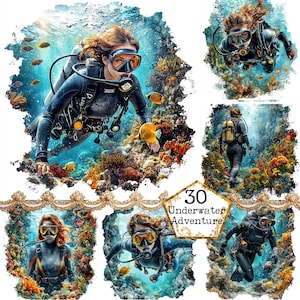 JPEG Woman Diving Clipart Bundle Scuba Diving Clipart Underwater ...