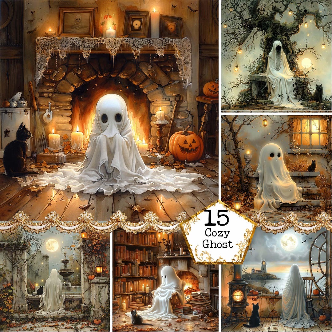 JPEG Spooky Ghost Scenes Backgrounds Cozy Ghost at Home Day off Funny ...