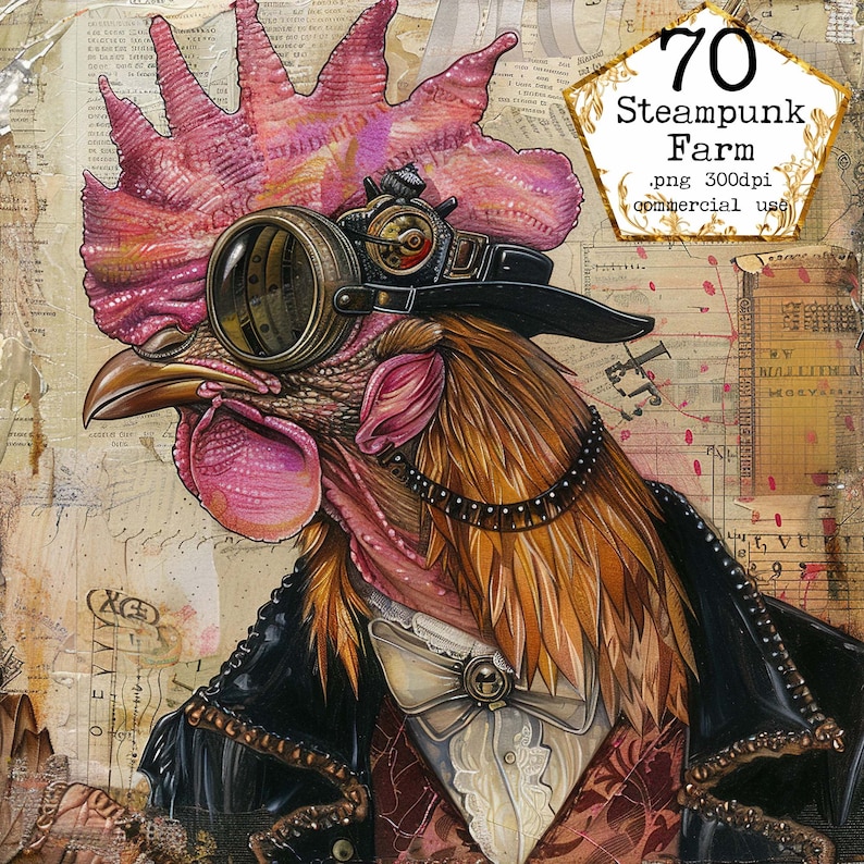 Steampunk Collage Sheet Farm Animals Paper Pack, Printable, Steampunk ...