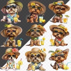 Watercolor Summer Dogs Clipart Bundle Dog With Cocktail PNG Beach ...