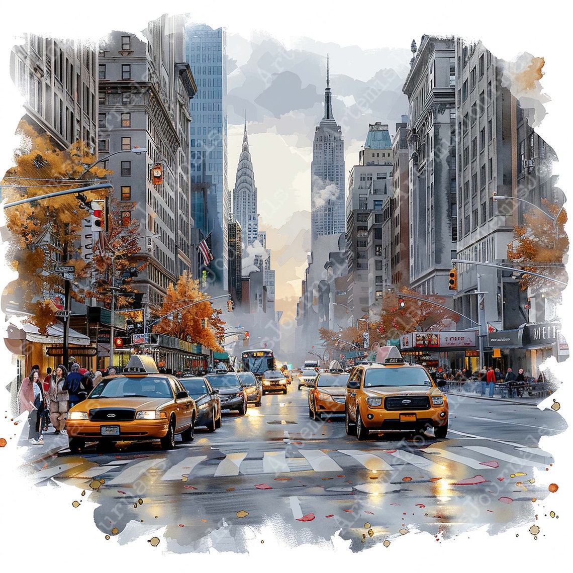 New York City Clipart JPEG Watercolor City Clipart Bundle Cozy Clipart ...