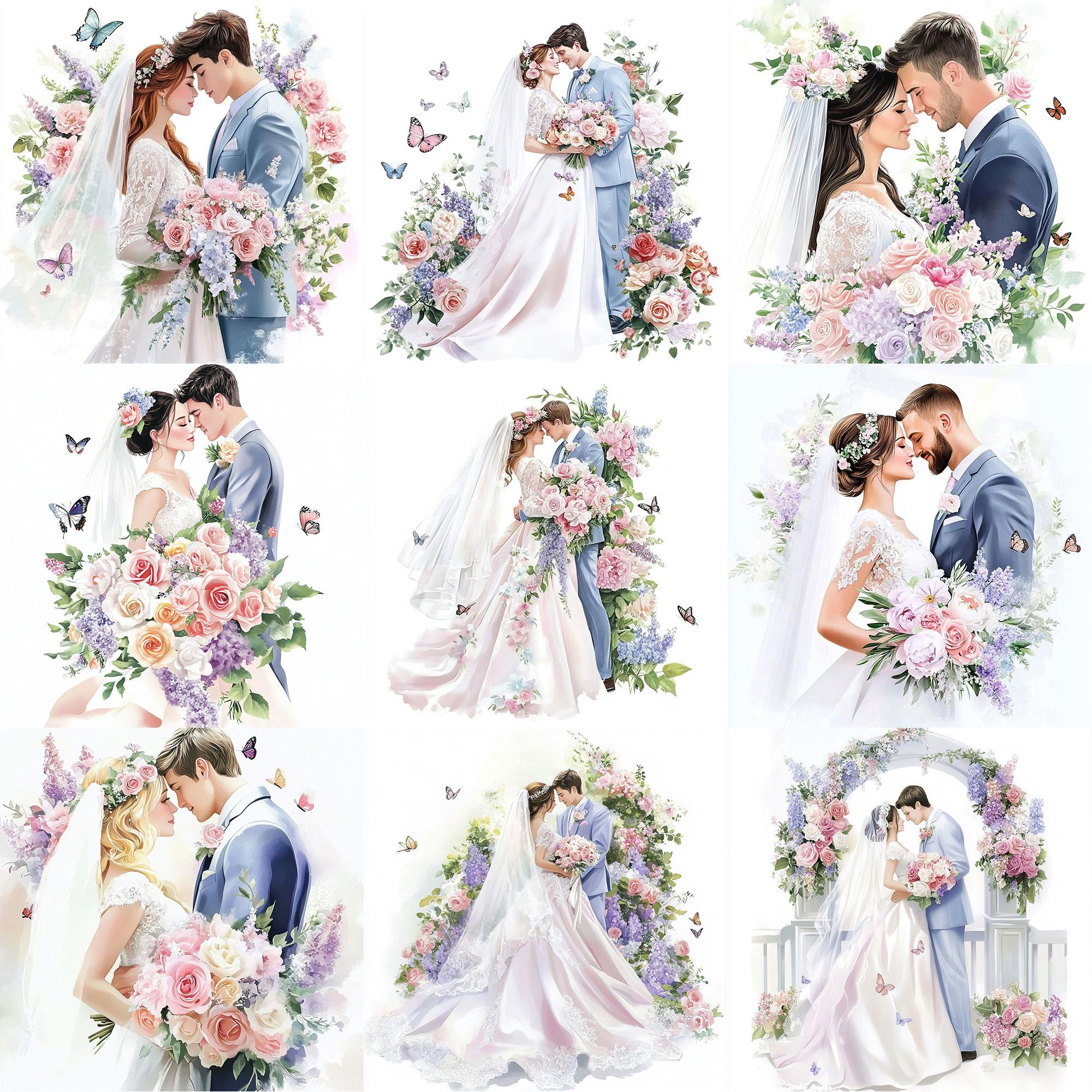 JPEG Watercolor Wedding Couple Clipart Bundle Outdoor Wedding Clipart ...