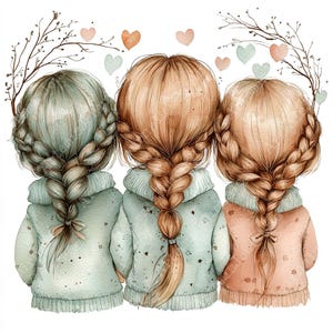 JPEG Watercolor Cute Little Girls Best Friends Clipart Bundle ...