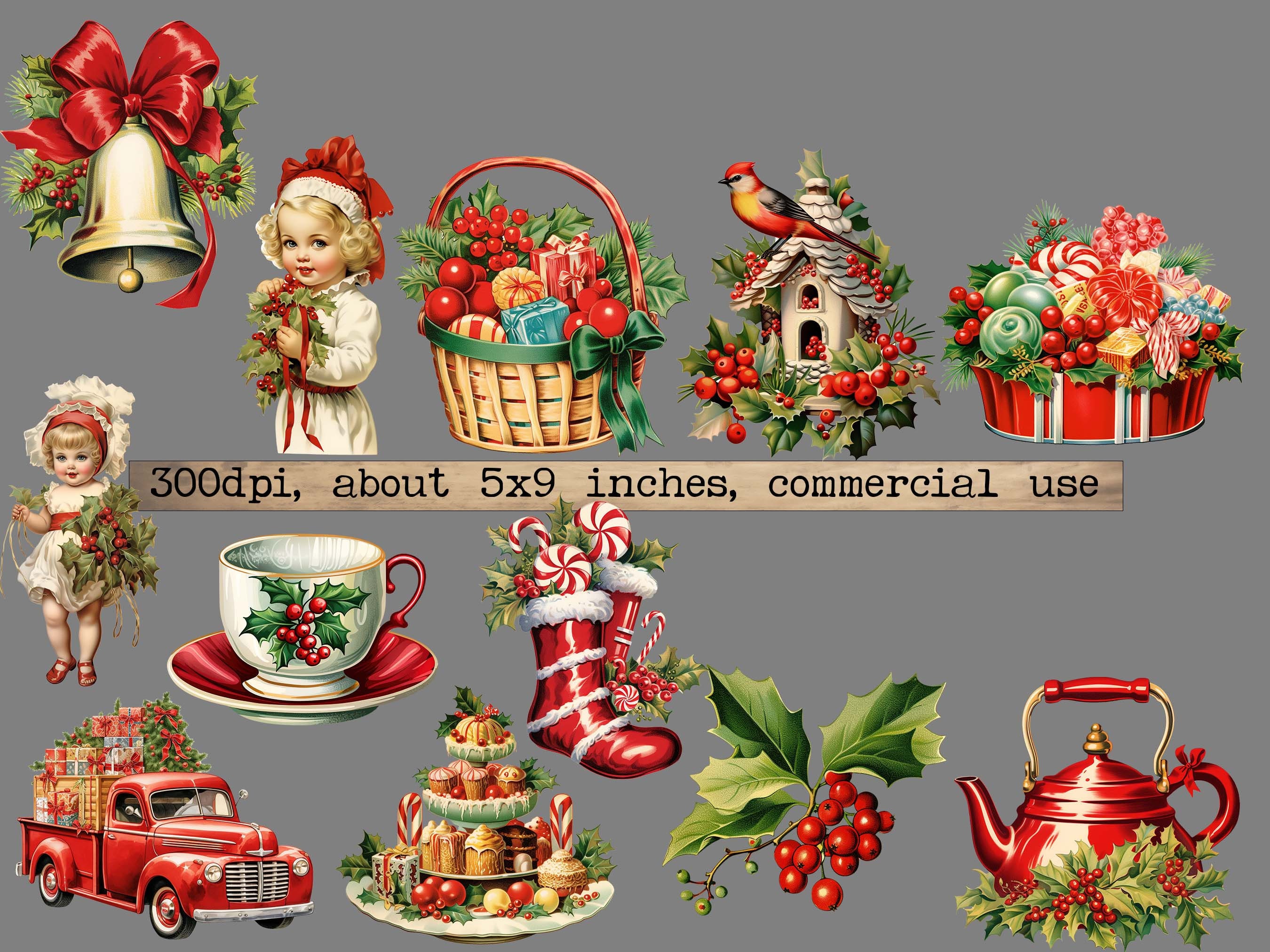 PNG Big Retro Christmas Bundle Clipart Bundle Retro Illustration PNG ...