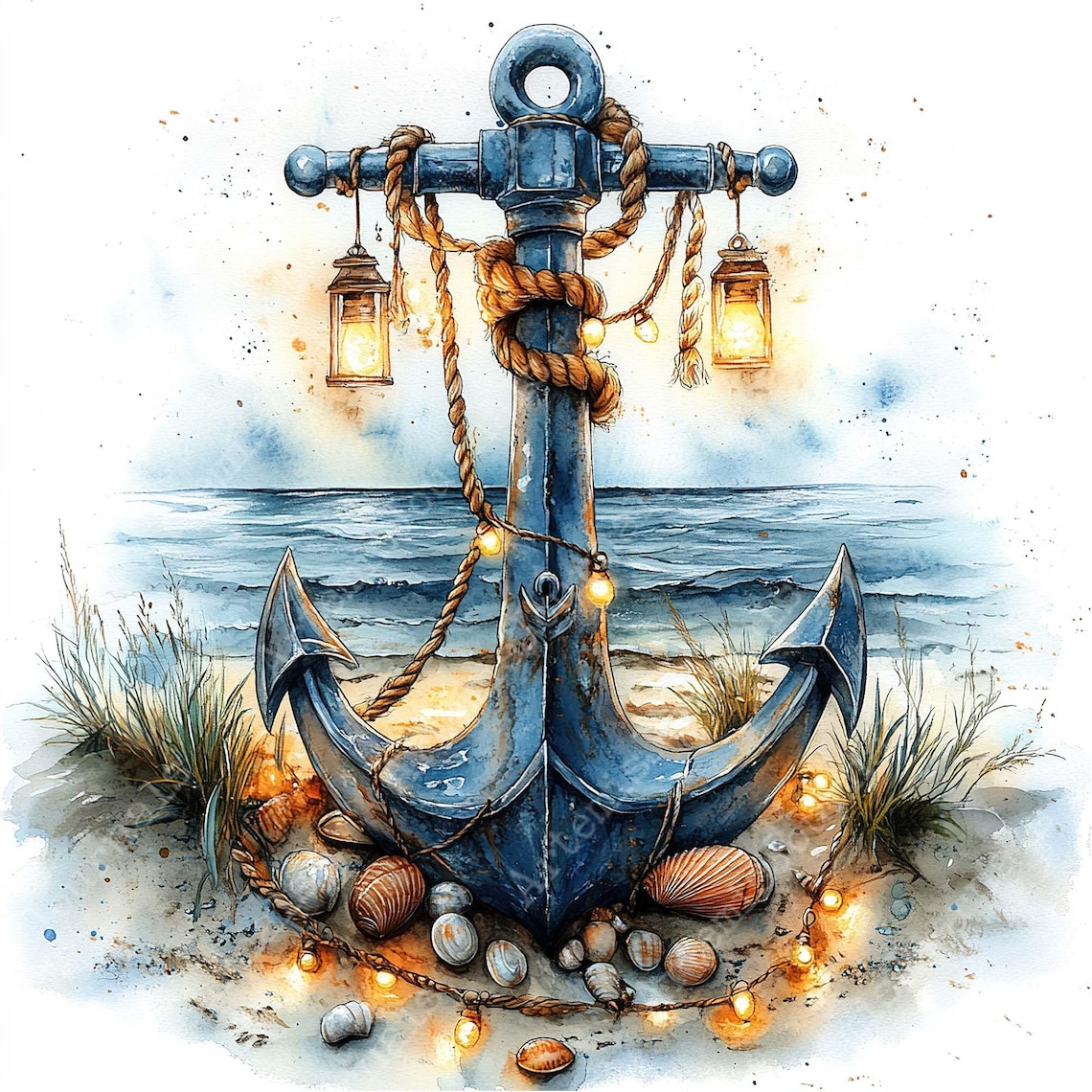 JPEG Watercolor Anchor Clipart Bundle Nautical Clipart Summer Beach ...