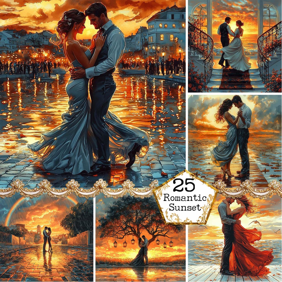 JPEG Romantic Sunset Graphics Romantic Couple Art Lovers Illustrations ...
