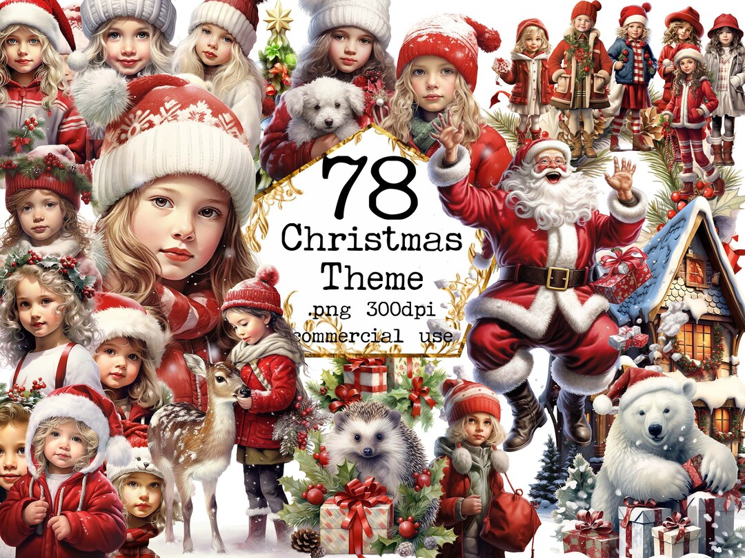 Big Christmas Bundle Clipart Transparent PNG, Little Girls, Christmas ...
