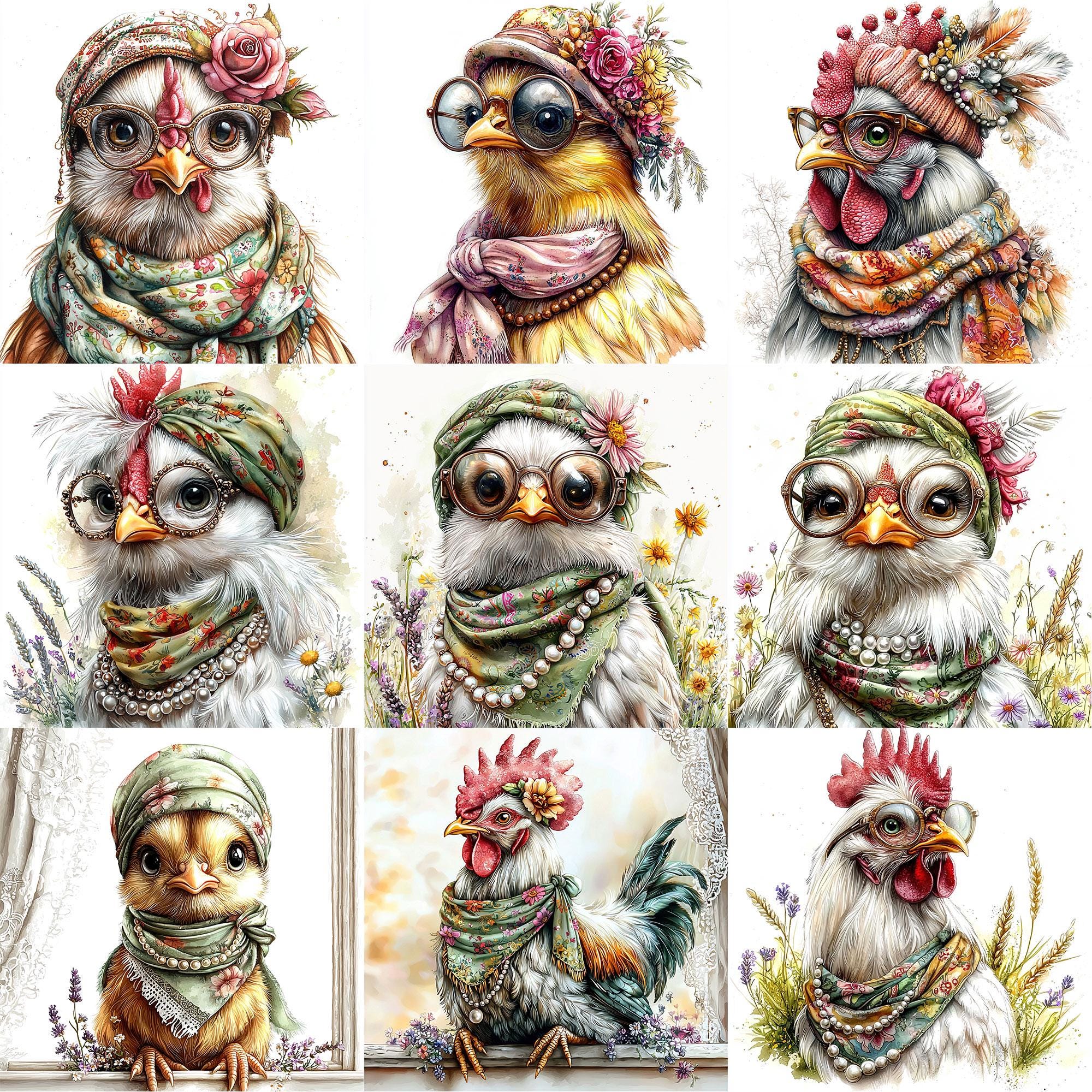 JPEG Watercolor Fashion Chicken Clipart Bundle Boho Chicken Funny ...