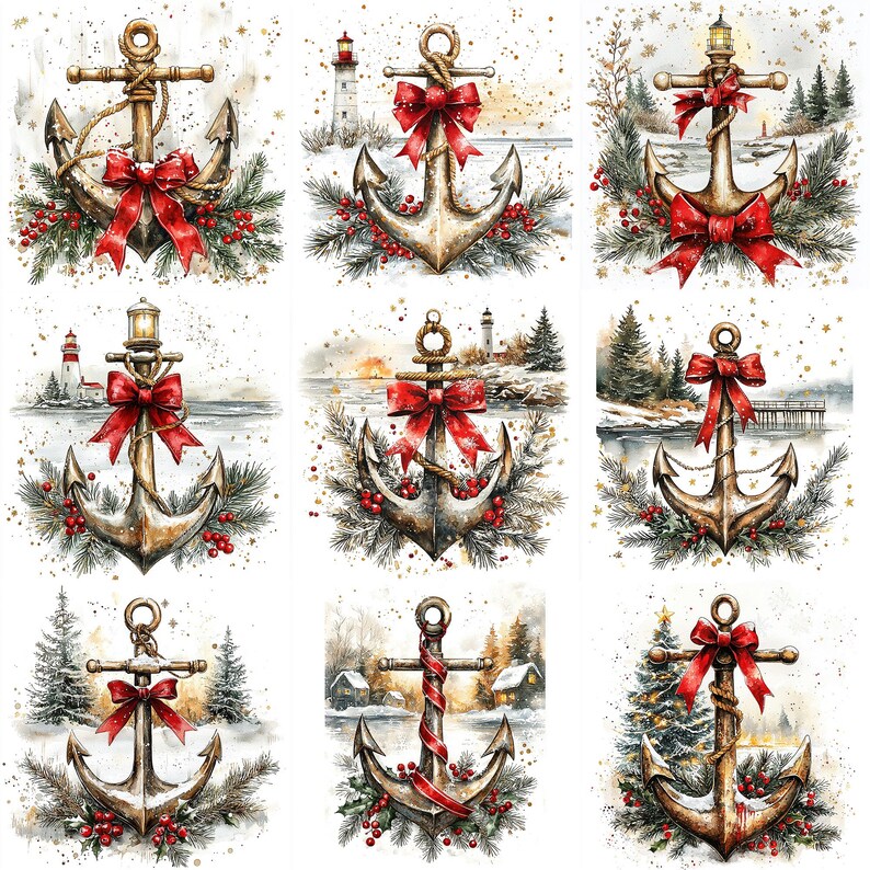 35 Christmas Anchor Clipart Bundle Nautical Festive Clipart Printable ...