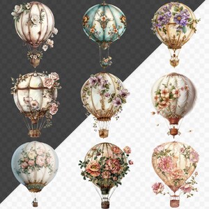 PNG Watercolor Floral Hot Air Balloons Vintage Clipart Watercolor ...