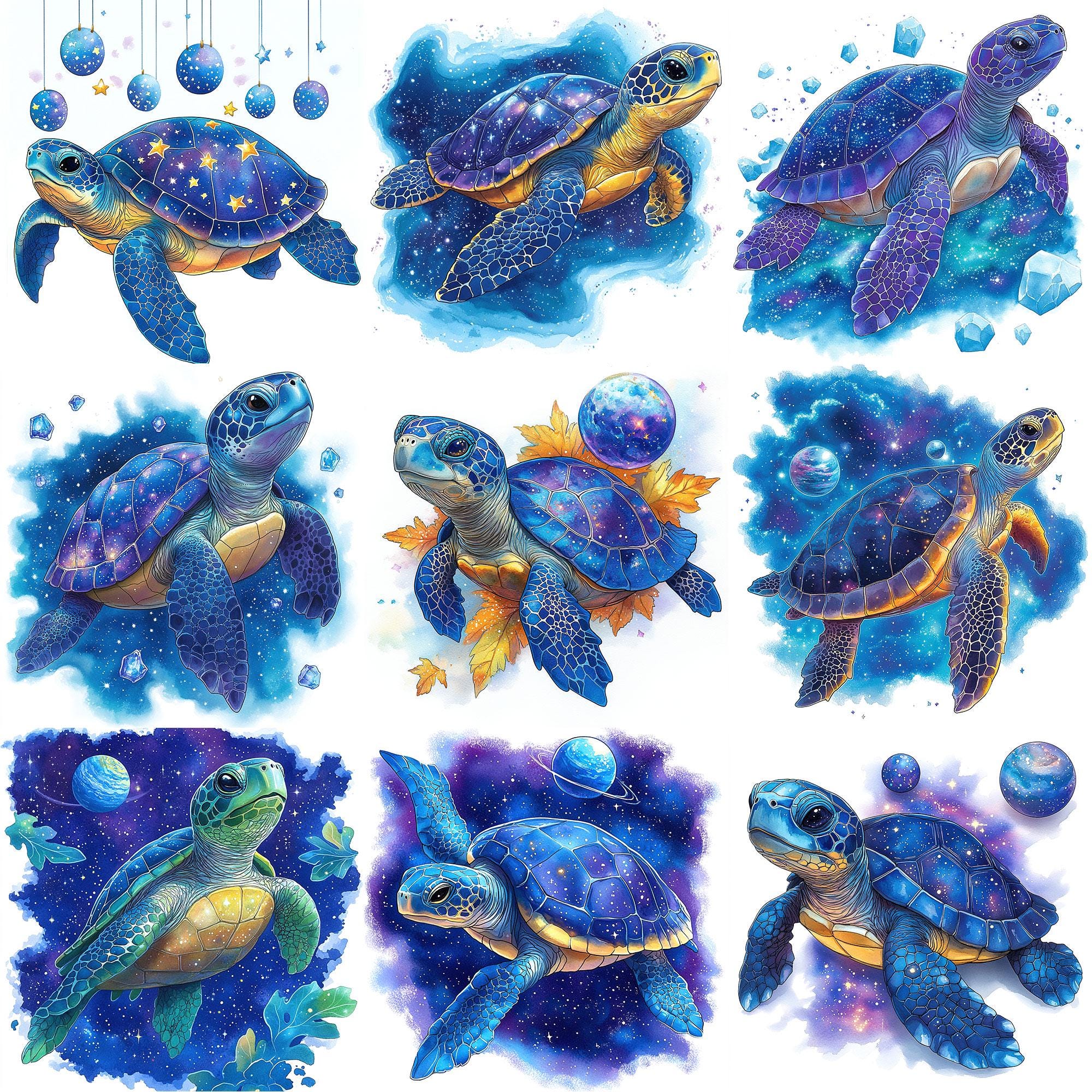 JPEG Watercolor Galaxy Turtle Clipart Bundle Celestial Ocean Clipart ...