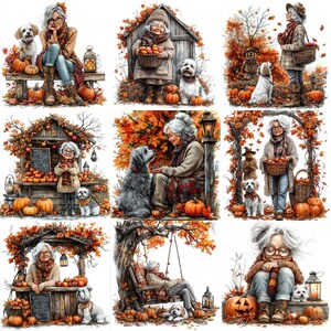 JPEG Cute Grandma Autumn Garden Clipart Bundle Grandma and Pumpkins ...